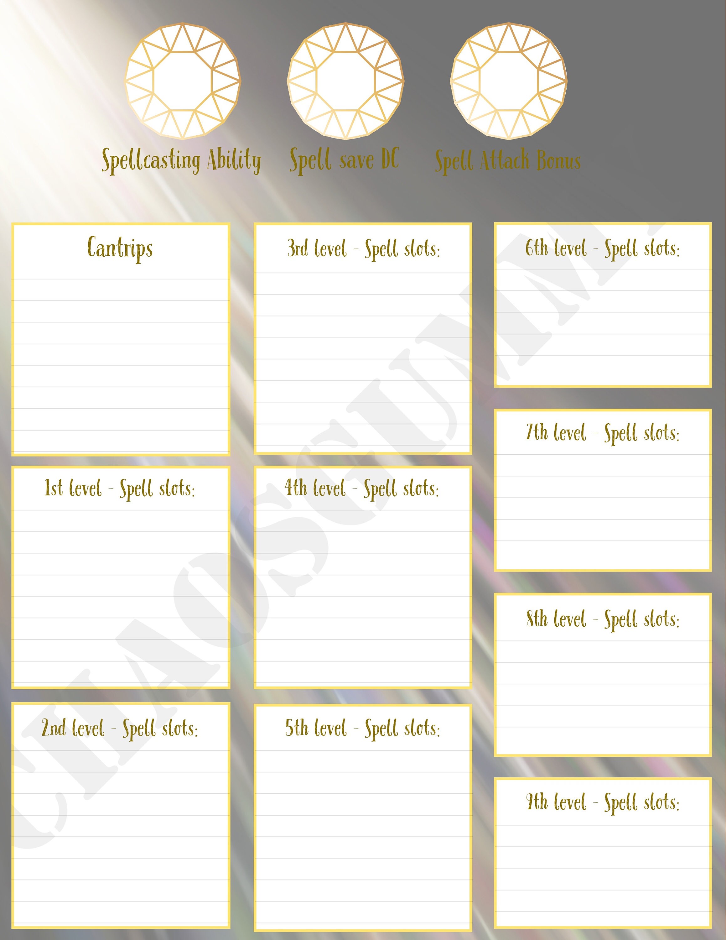 Shining Light Themed Digital Character Sheet - Etsy