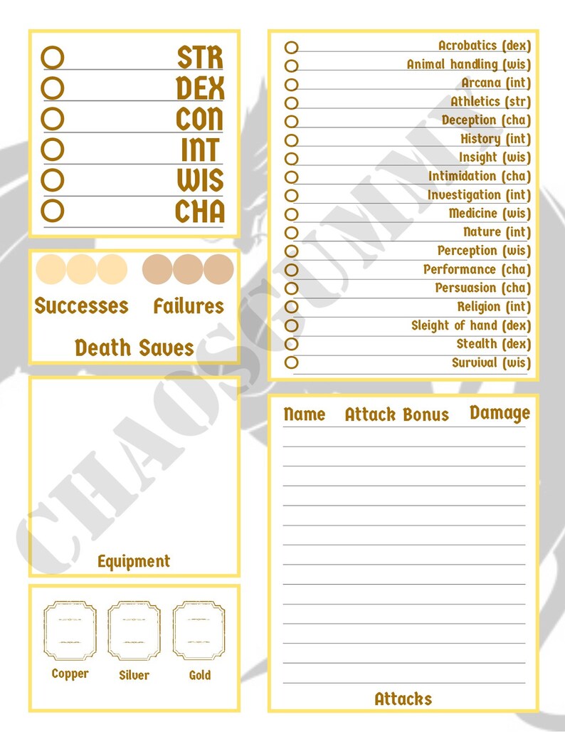 Dragon Themed Digital Character Sheet - Etsy