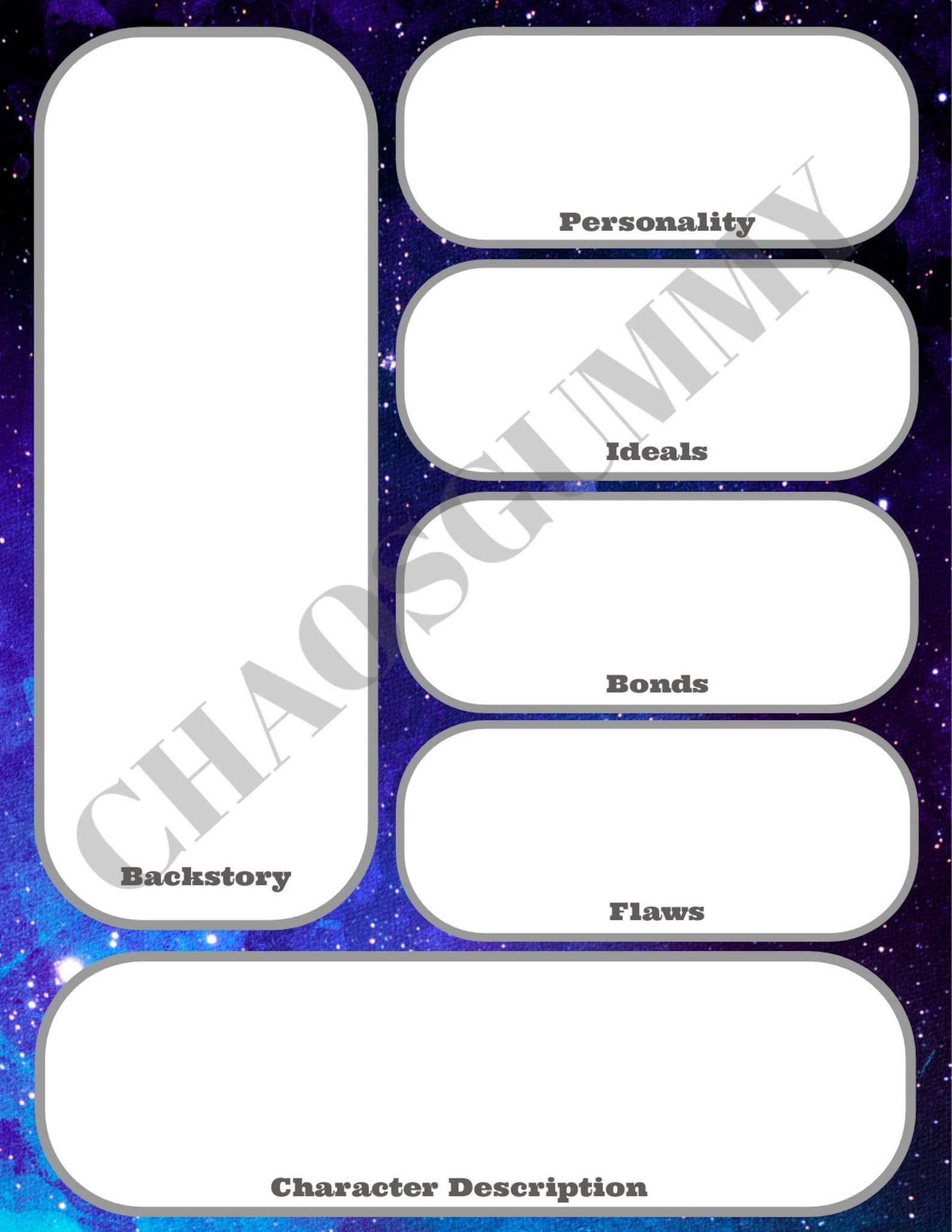 Galaxy Themed Digital Character Sheet - Etsy