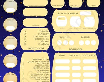 Celestial Dnd 5E Character Sheet: Printable RPG Journal (digital ...