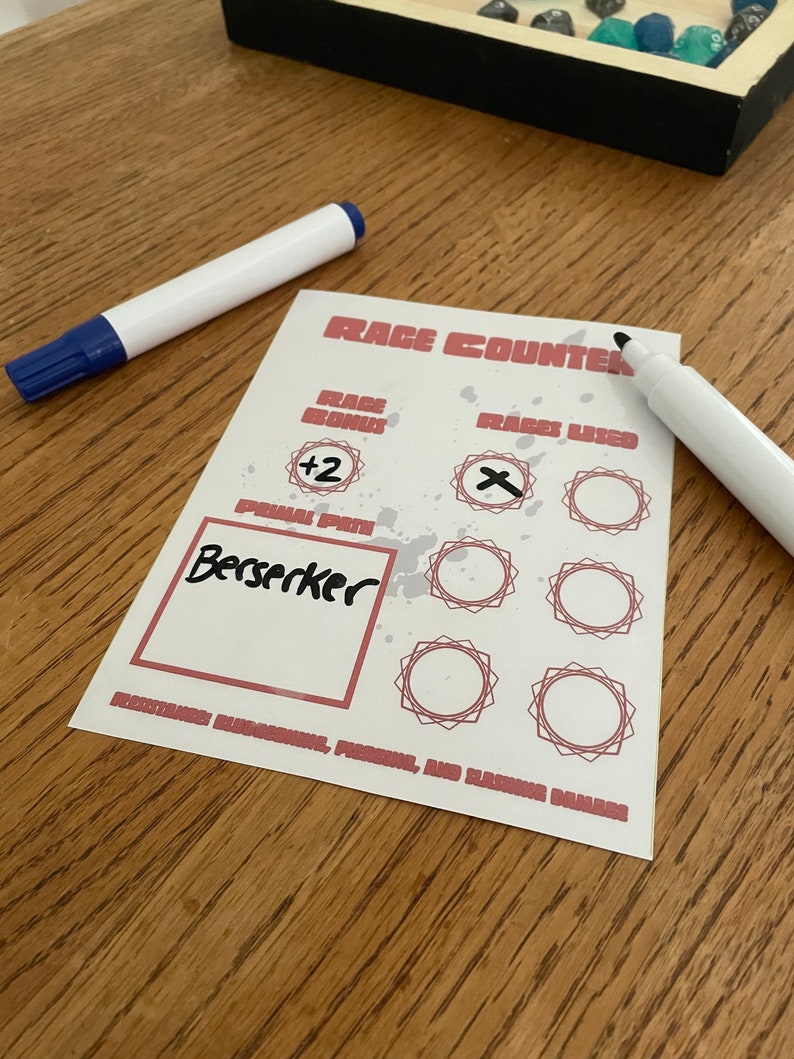 DND 5e Rage Counter Sheet for Barbarians Dry Erase/ Reusable - Etsy