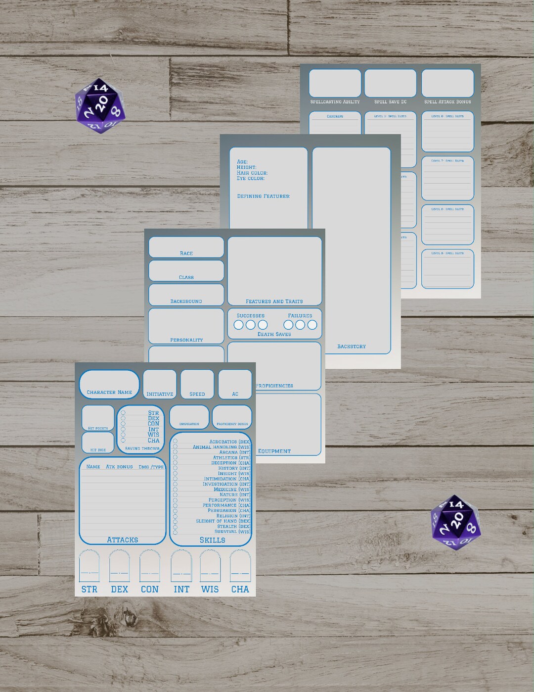 Blue and Gray Themed Character Sheet - Etsy