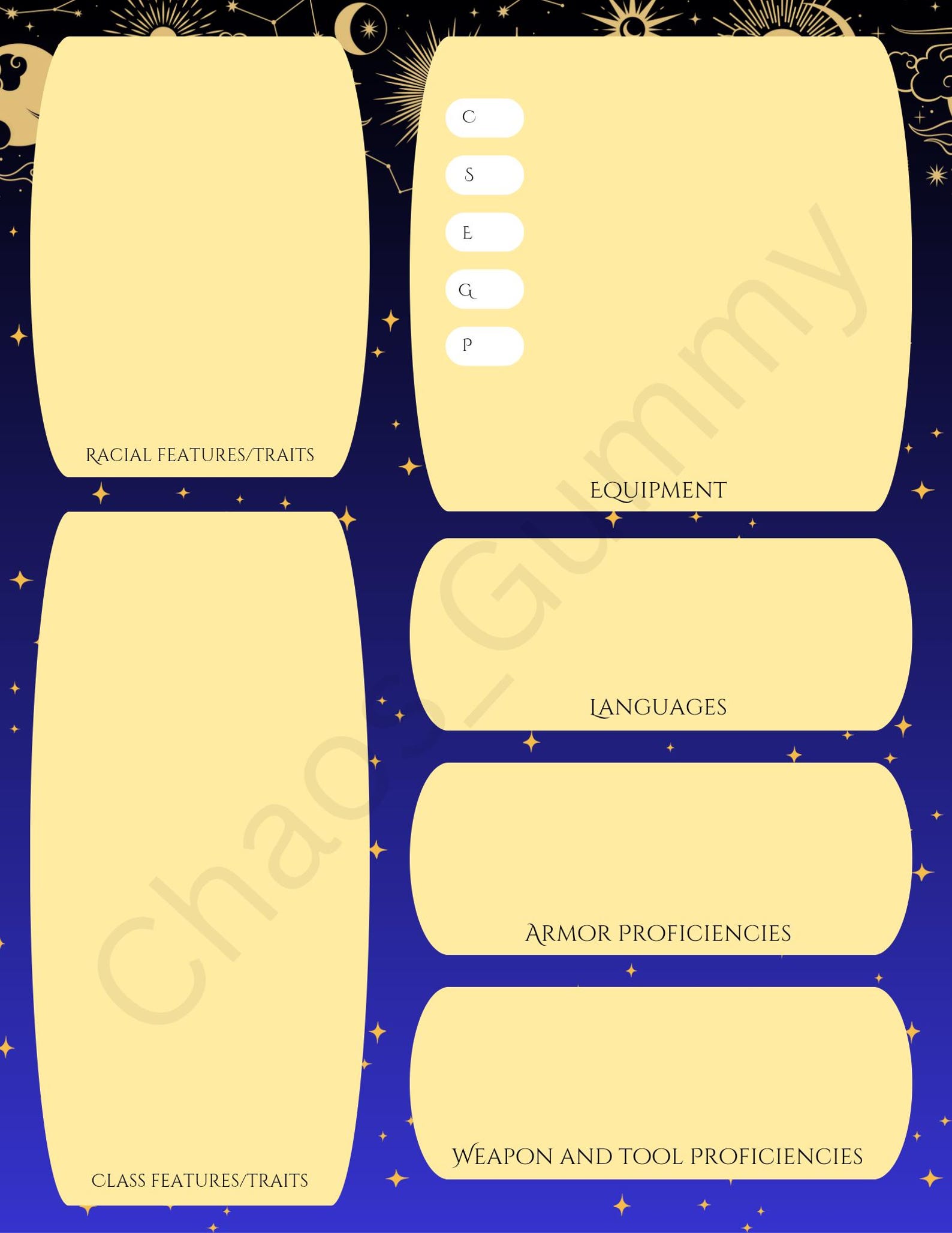 Celestial Themed 5e Character Sheet - Etsy