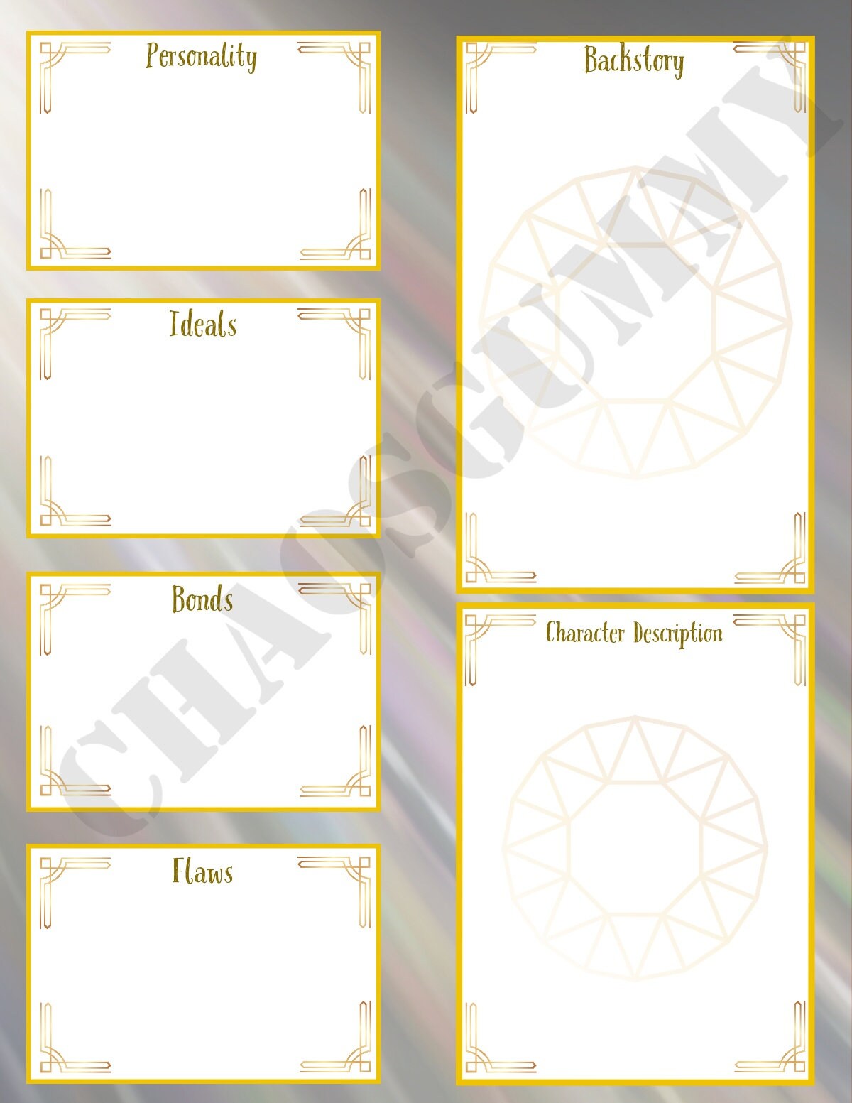 Shining Light Themed Digital Character Sheet - Etsy