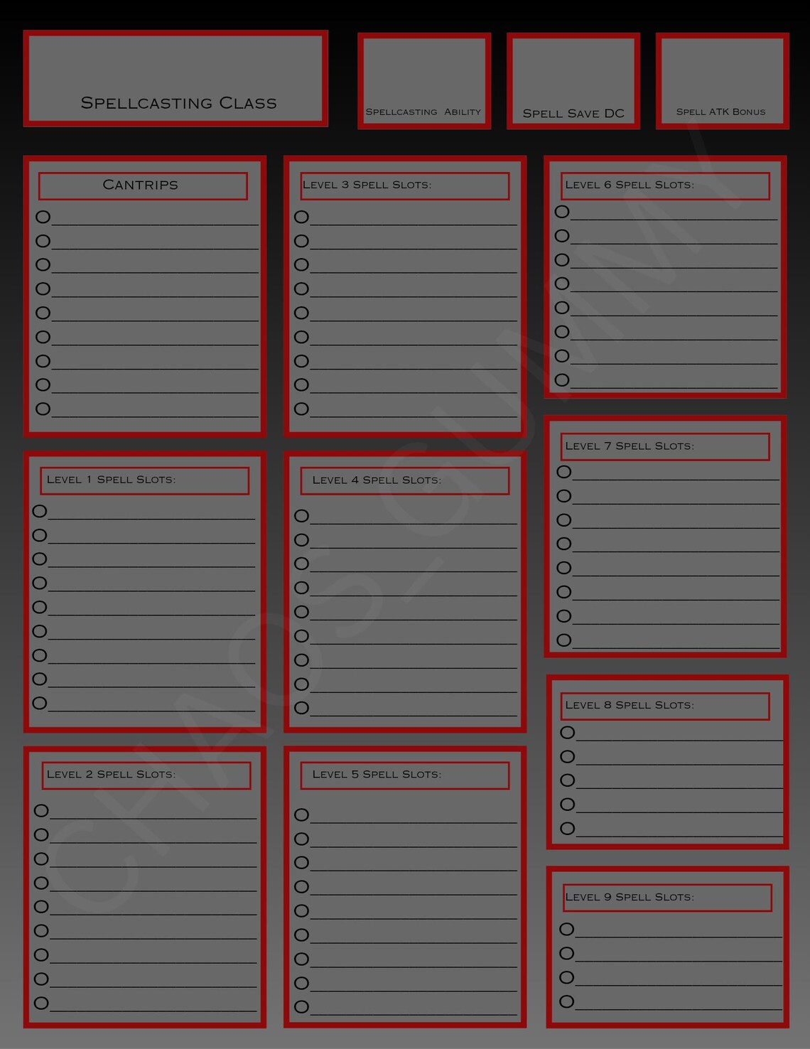Red and Gray Themed 5e Character Sheet - Etsy