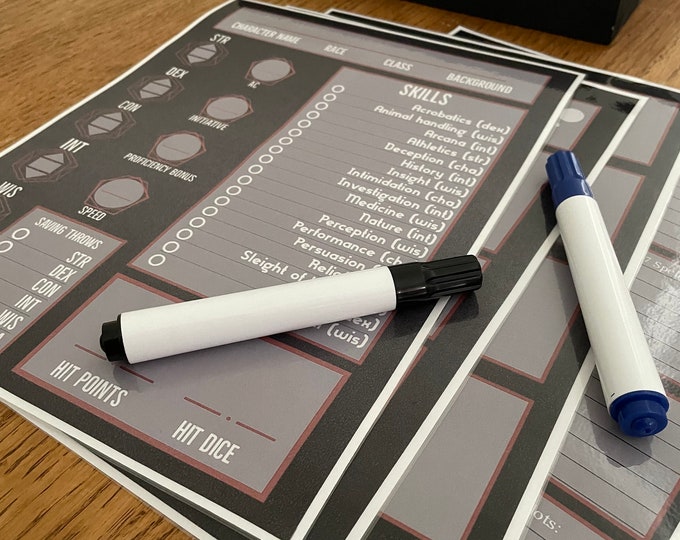 DND 5e Laminated Character Sheet Red and Dark Grey Themed Dry Erase ...