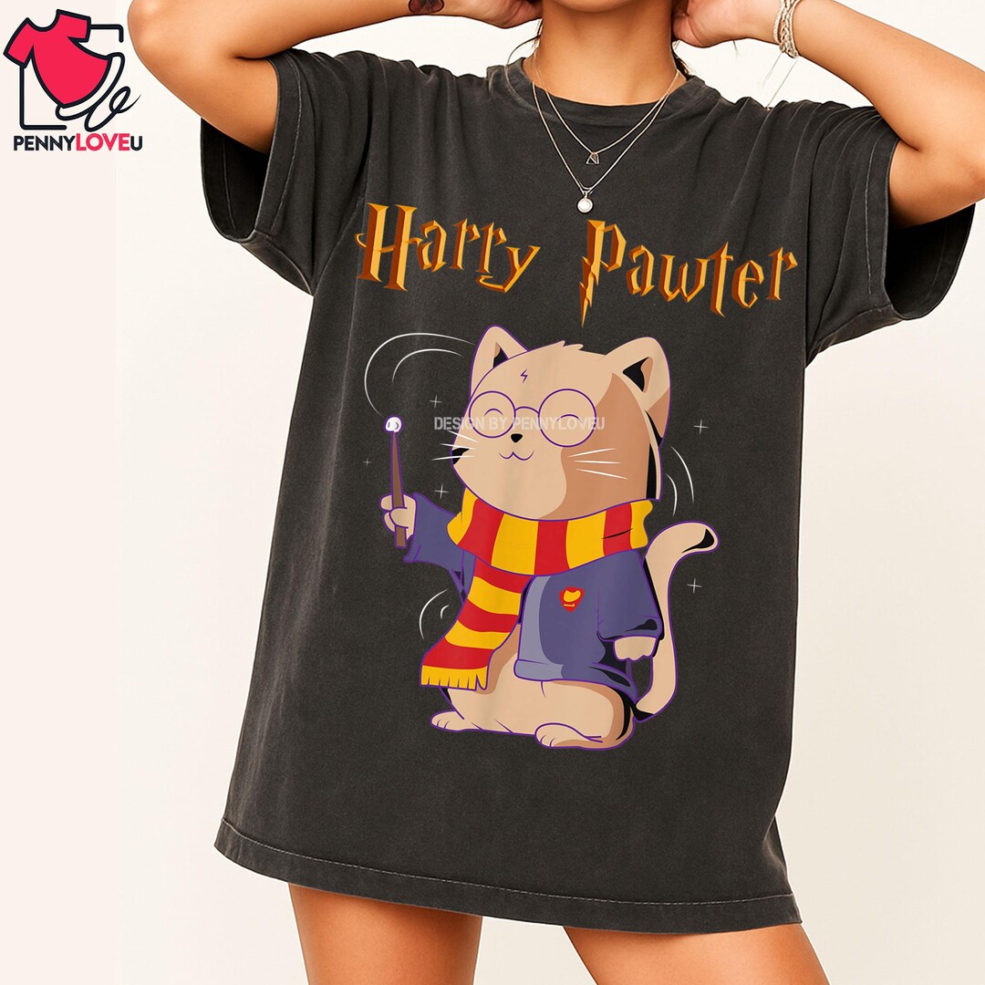 Harry Pawter Funny Cute Magic Cats With Glasses Gift T Shirt Design ...