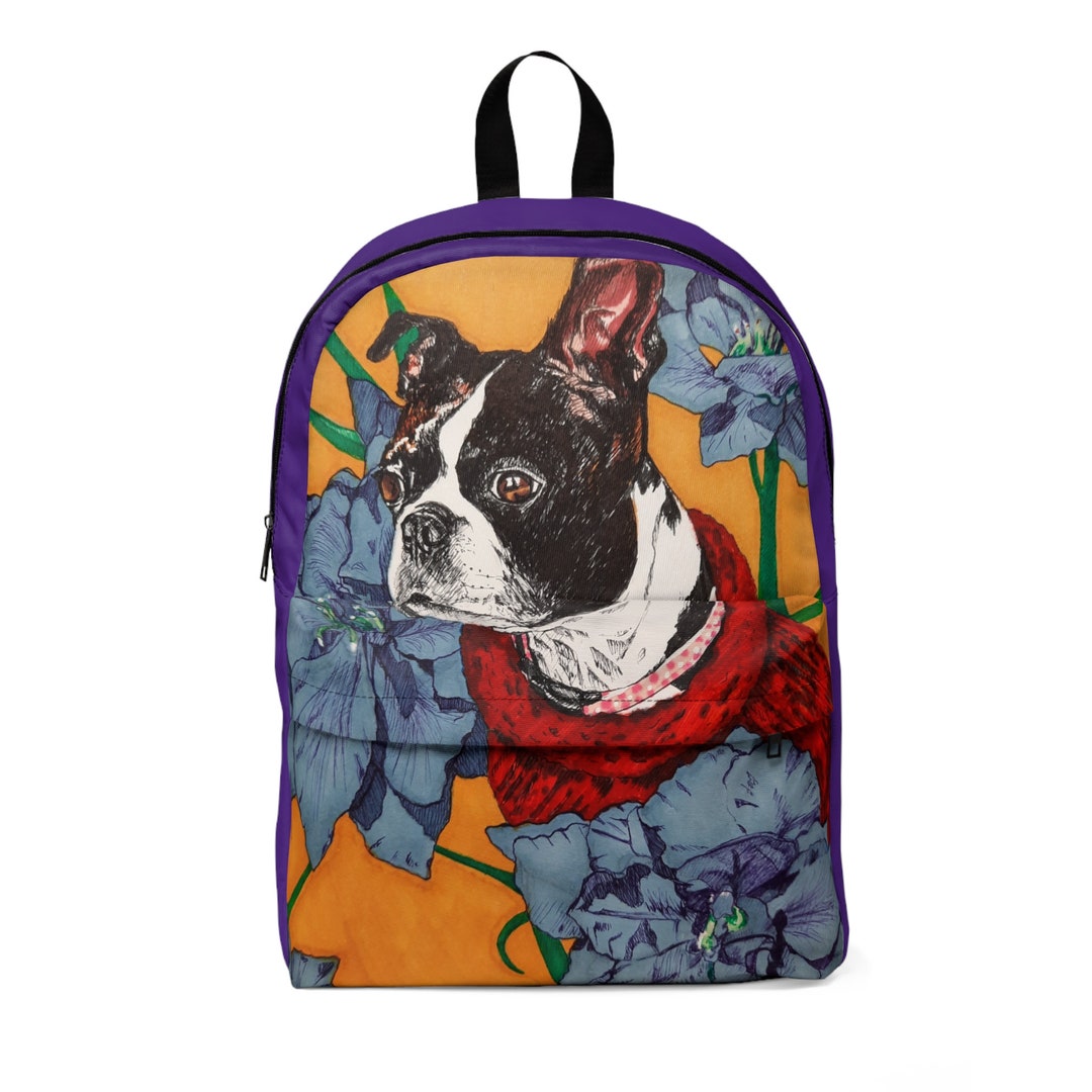 Unisex Classic Backpack / Boston Terrier With Blue Flowers - Etsy