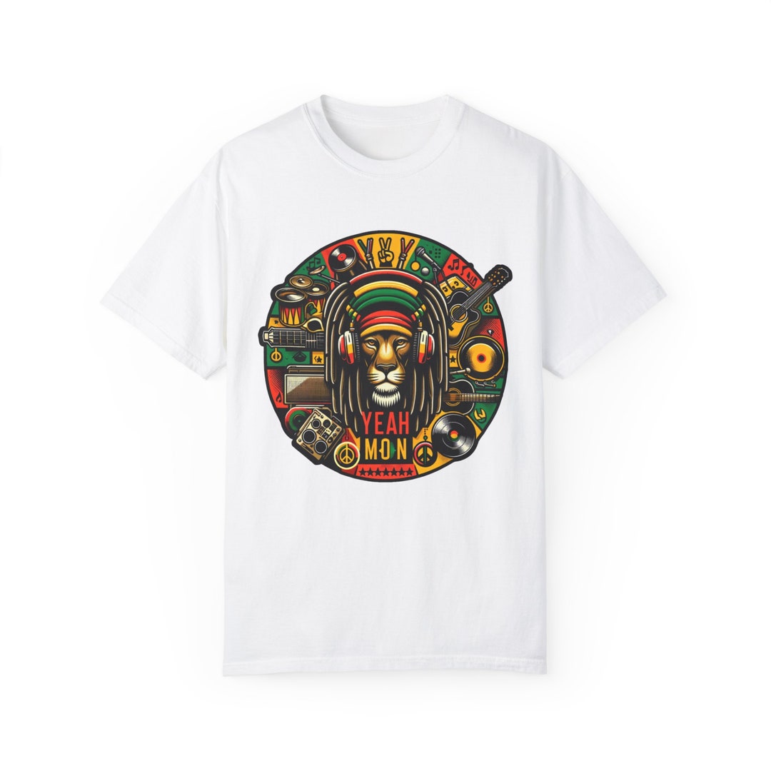 Rasta Lion Shirt Reggae Tee Yeah Mon Reggae Shirt Yeah Mon Jamaica ...