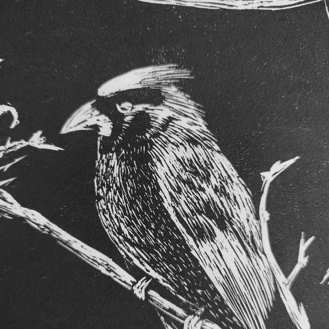 Handcrafted Linocut Northern Cardinal Print – Unique Black & White Art ...