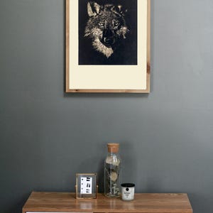 Handcrafted Linocut Wolf Print – Unique Black & White Art on Japanese ...