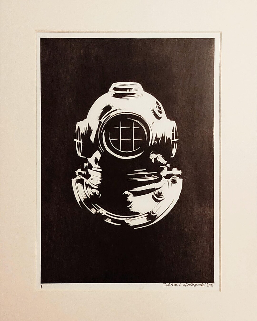 Vintage Diver Linocut Print – Timeless Nautical Art - Etsy