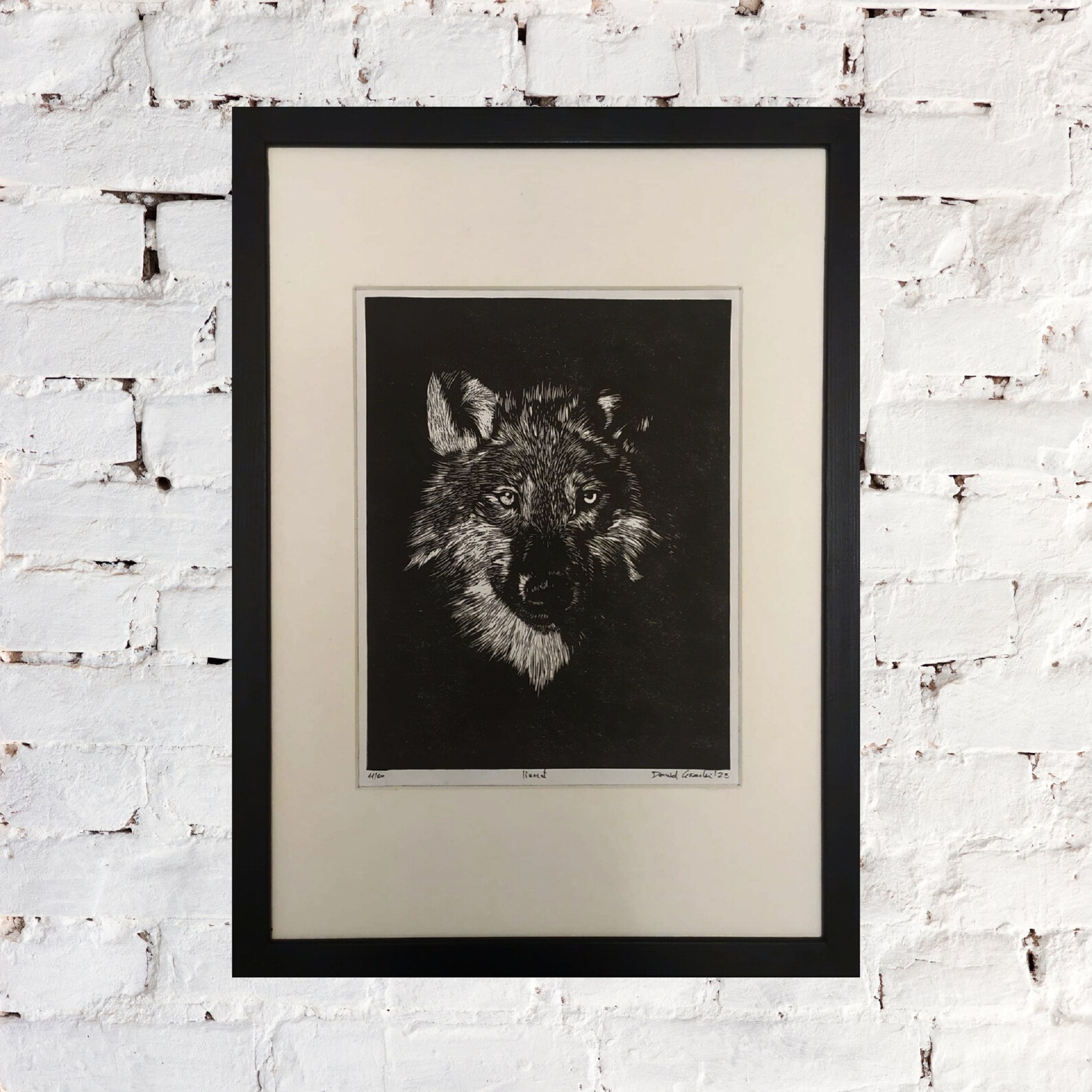 Handcrafted Linocut Wolf Print – Unique Black & White Art on Japanese ...