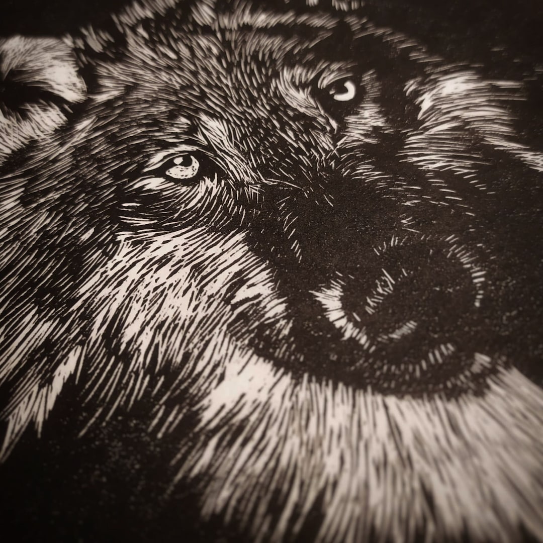 Extraordinary Handcrafted Wolf Linocut Print, Intricate Vintage Artwork ...