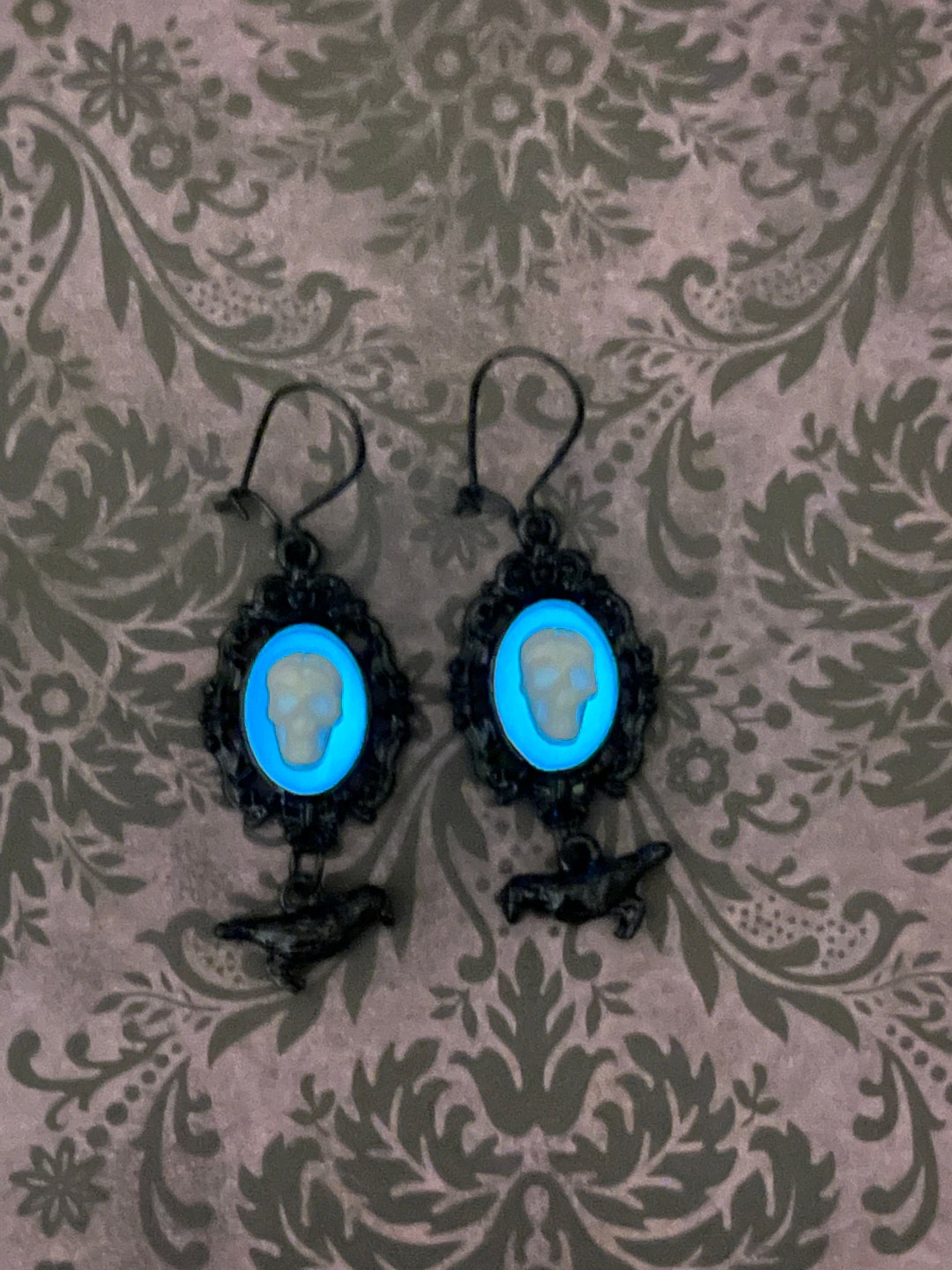 Edgar Allan Poe Inspired Glow in the Dark Skull and Raven Earrings - Etsy