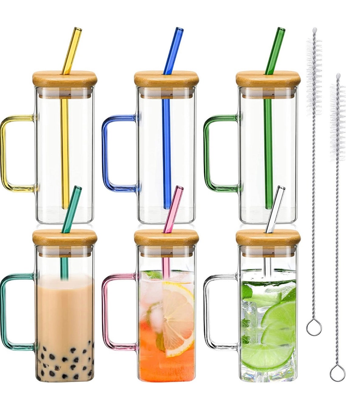 Custom Square Glass Mug With Bamboo Lid and Glass Straw - Etsy