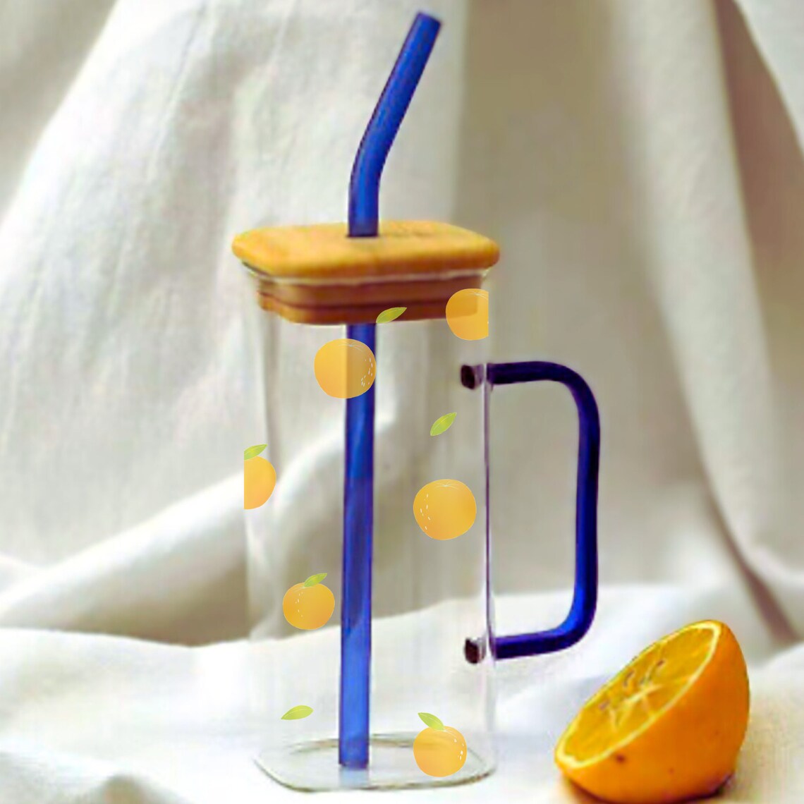 Custom Square Glass Mug With Bamboo Lid and Glass Straw - Etsy