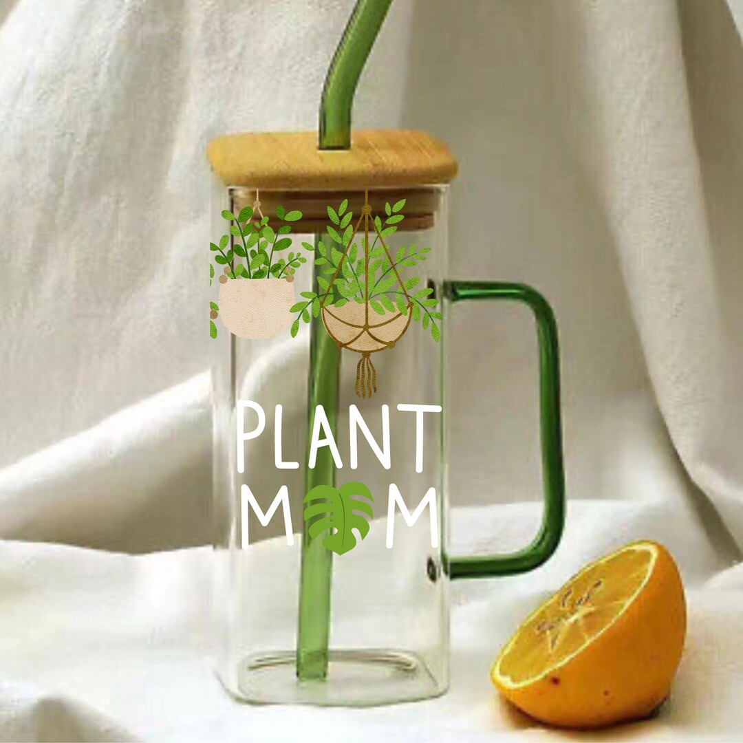 Custom Square Glass Mug With Bamboo Lid and Glass Straw - Etsy