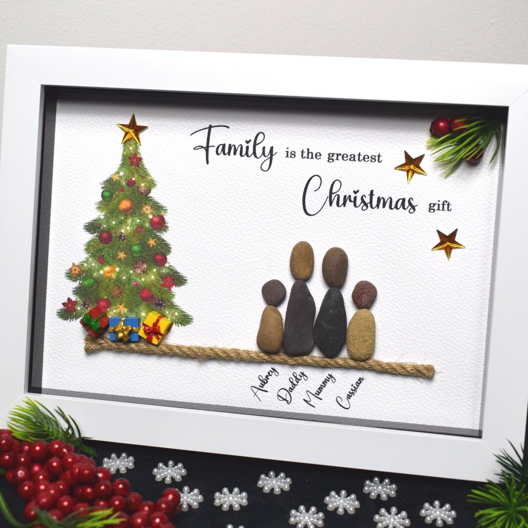 Personalised Family Pebble Christmas Picture, Framed Pebble Art Gift ...