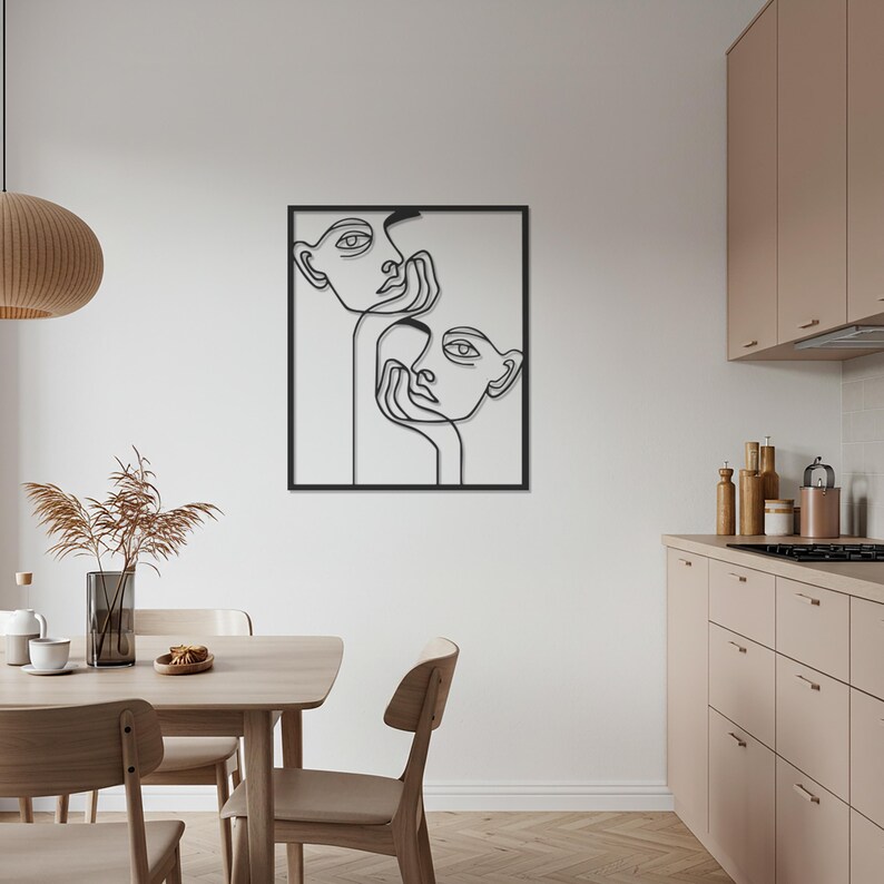 Abstract Couple Faces Metal Wall Art, Minimalist Line Art Sculpture ...