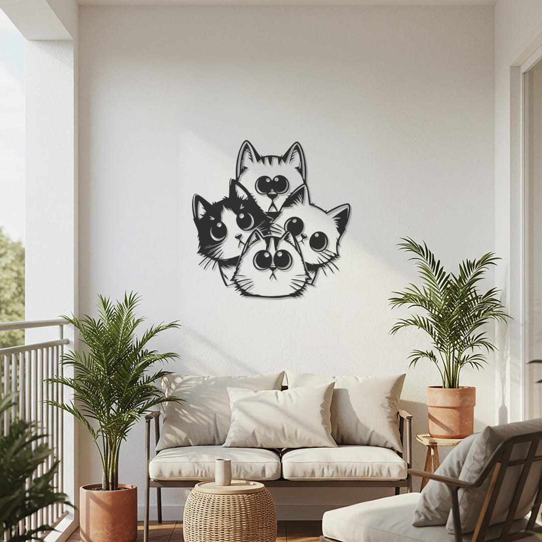 Cute Cats Metal Wall Art, Playful Feline Silhouette Sculpture ...