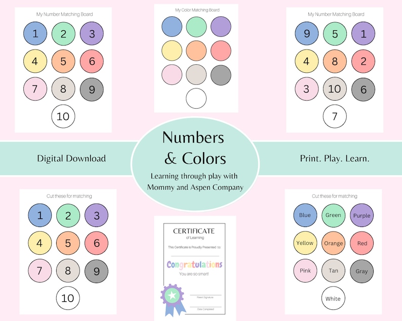 Color and Number Matching Game, Printable Worksheets Perfect for Busy ...