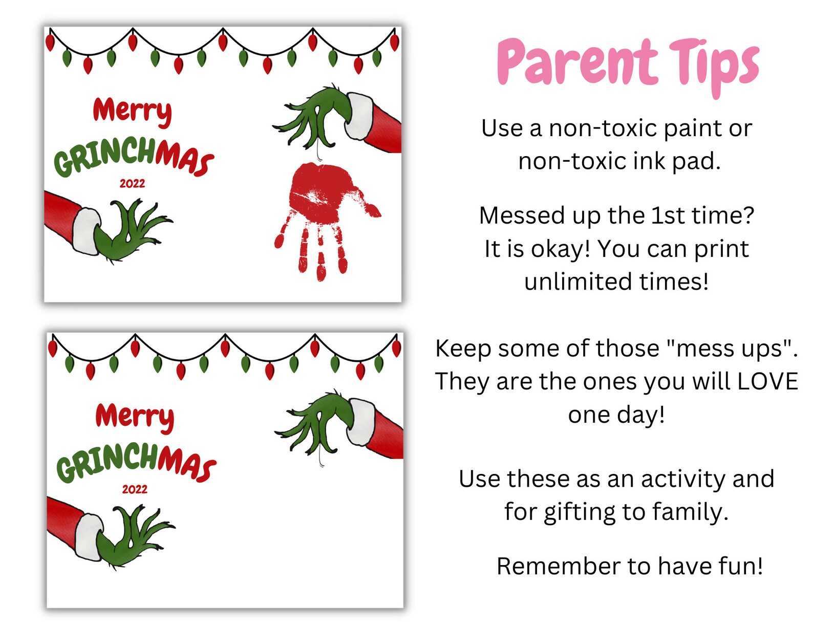 Merry Grinchmas Christmas Handprint and Footprint Printable - Etsy