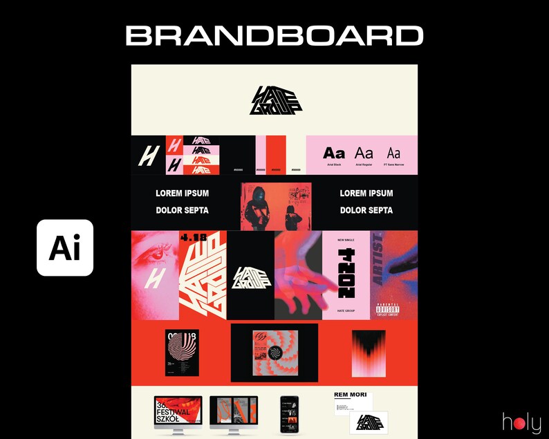 BRANDBOARD | POP-PUNK Branding Style Guide Illustrator Template / Brand ...