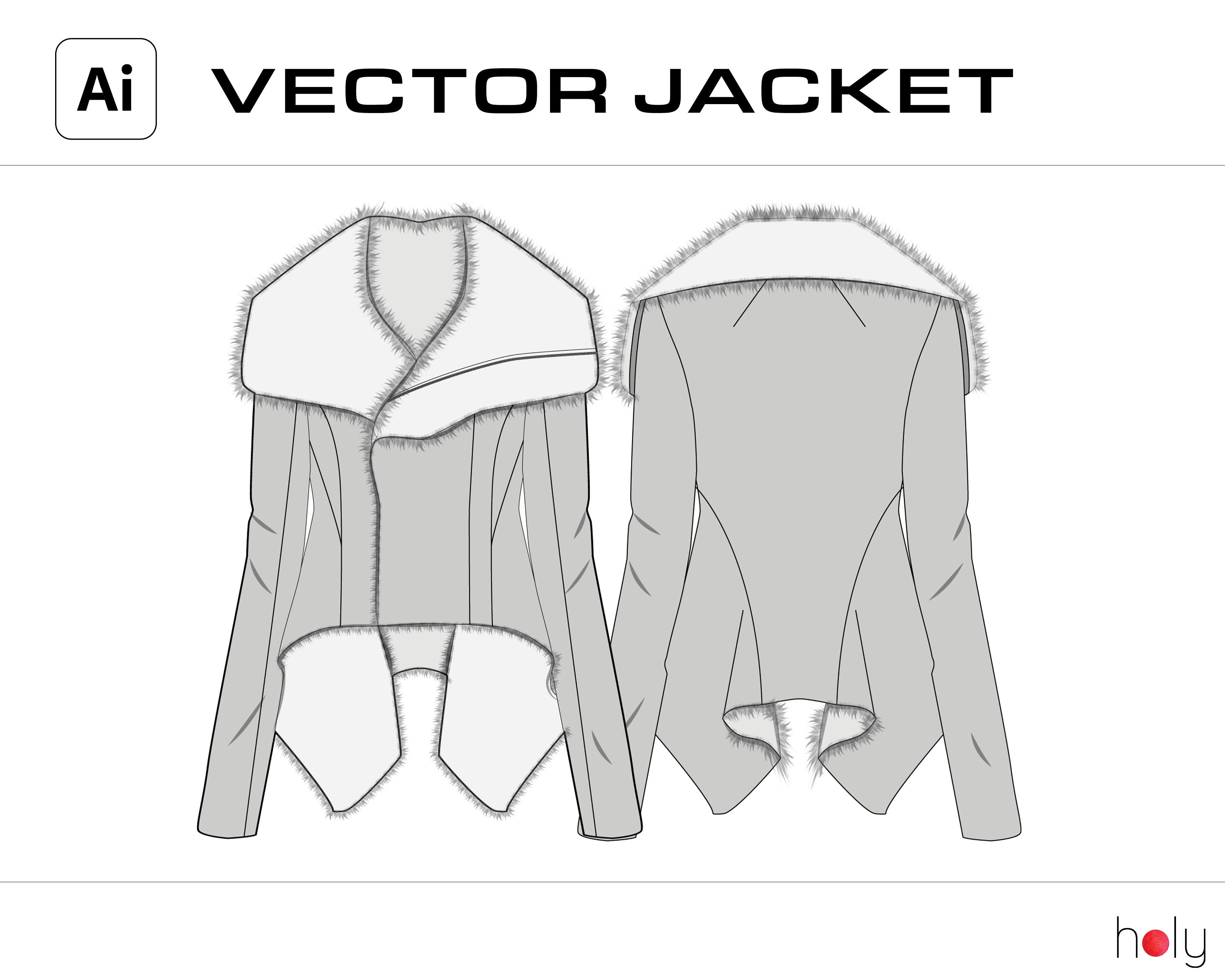 Adobe Illustrator Fashion Flats Jacket Shearling Leather Vector Jacket ...