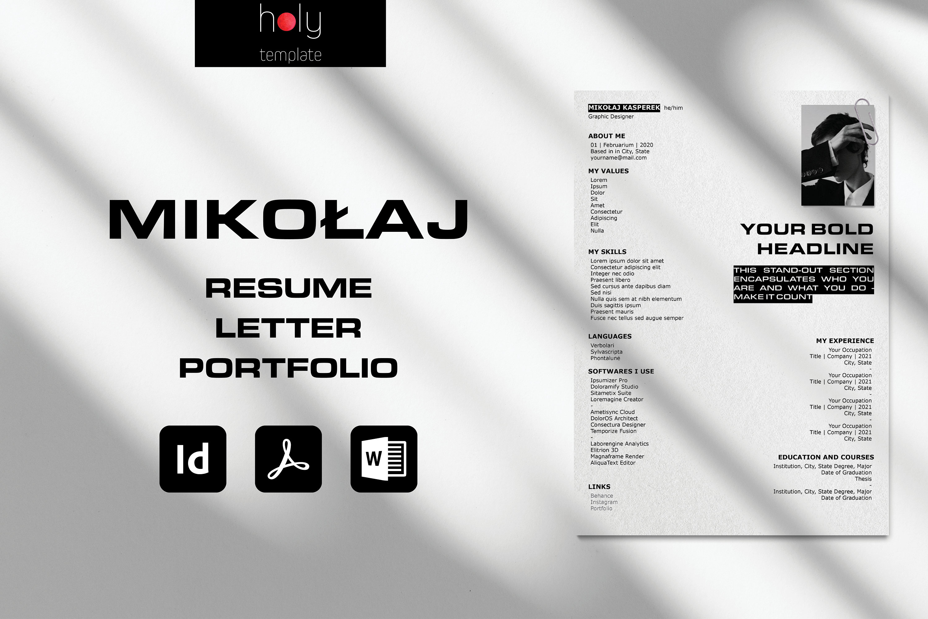 2023 Modern Resume Template for Indesign, Word & PDF | Minimalist ATS ...