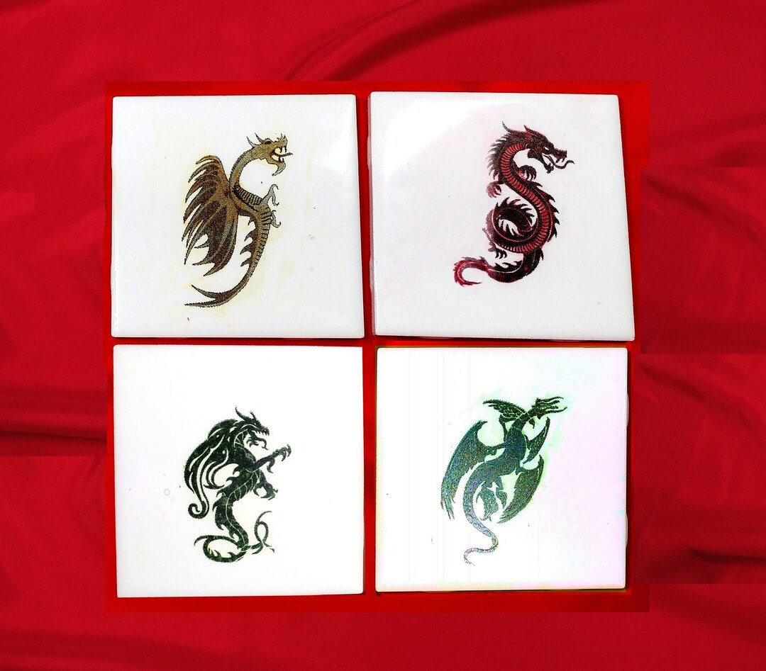 Laser Etched Tiles - Hand-tinted Set Dragon Set- Dragons of the Four ...