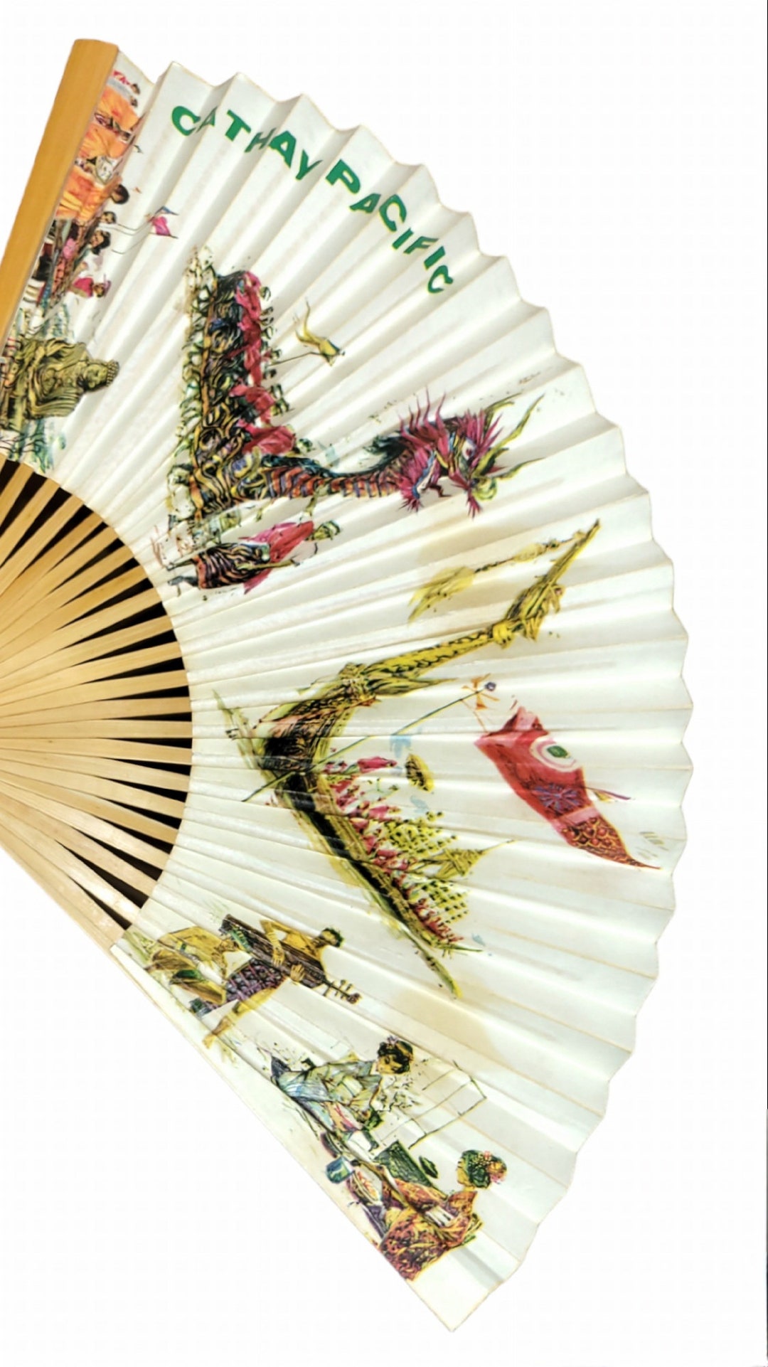 Vintage Cathay Pacific Airlines Bamboo Fan 1960s, Vintage Bamboo Fan ...