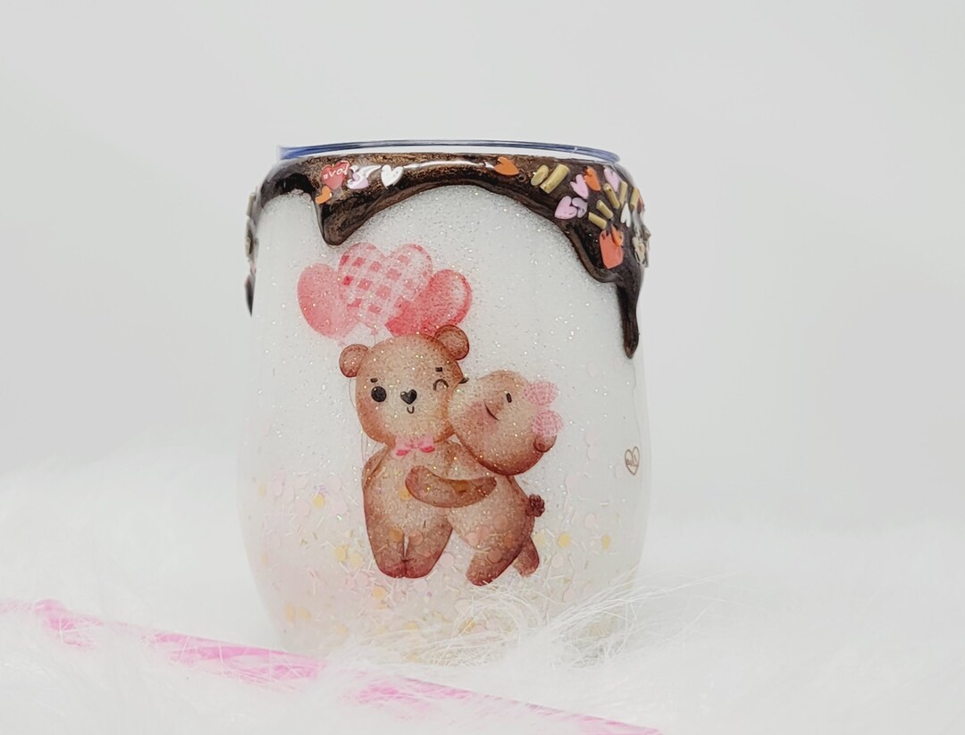 Cute Kissing Teddy Bears, Chocolate Sprinkles Drip, Gift , Wine Glass ...
