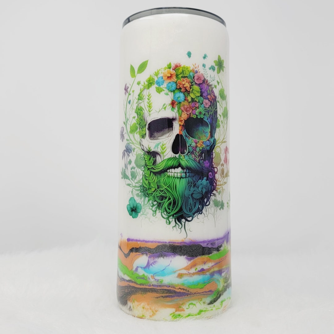 Lime Green Peach Purple Bearded Skull Boho Flowers 30 Oz - Etsy