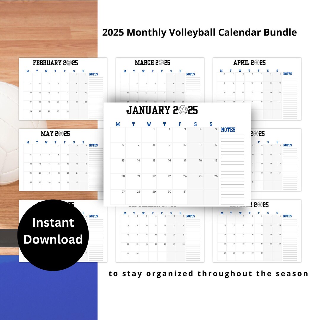 2025 Printable Calendar Volleyball Bundle Sports Calendar Volleyball ...