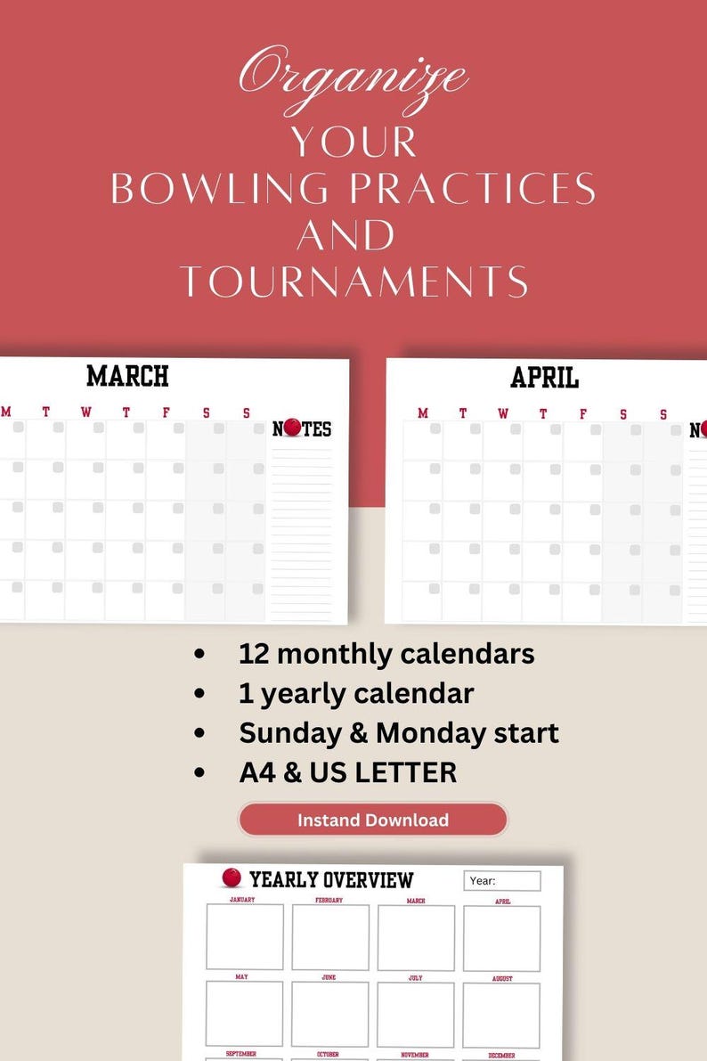 Printable Monthly Blank Calendar Bowling Team Calendar Blank Monthly ...