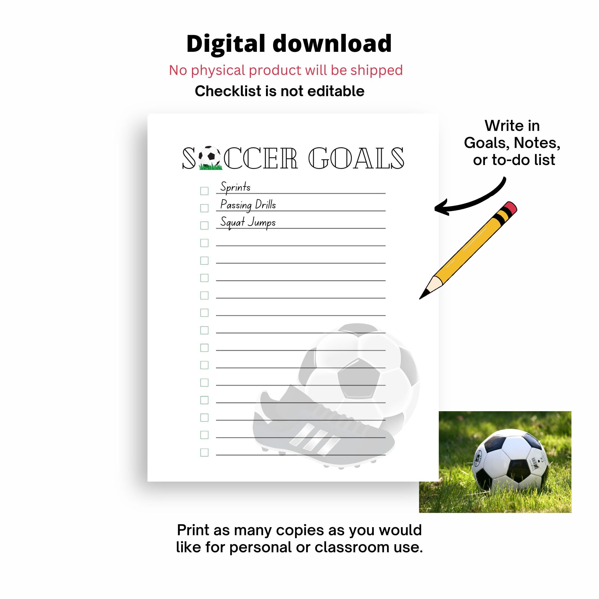 Soccer Goals Checklist Printable to Do List Kids Soccer Gift for Him ...