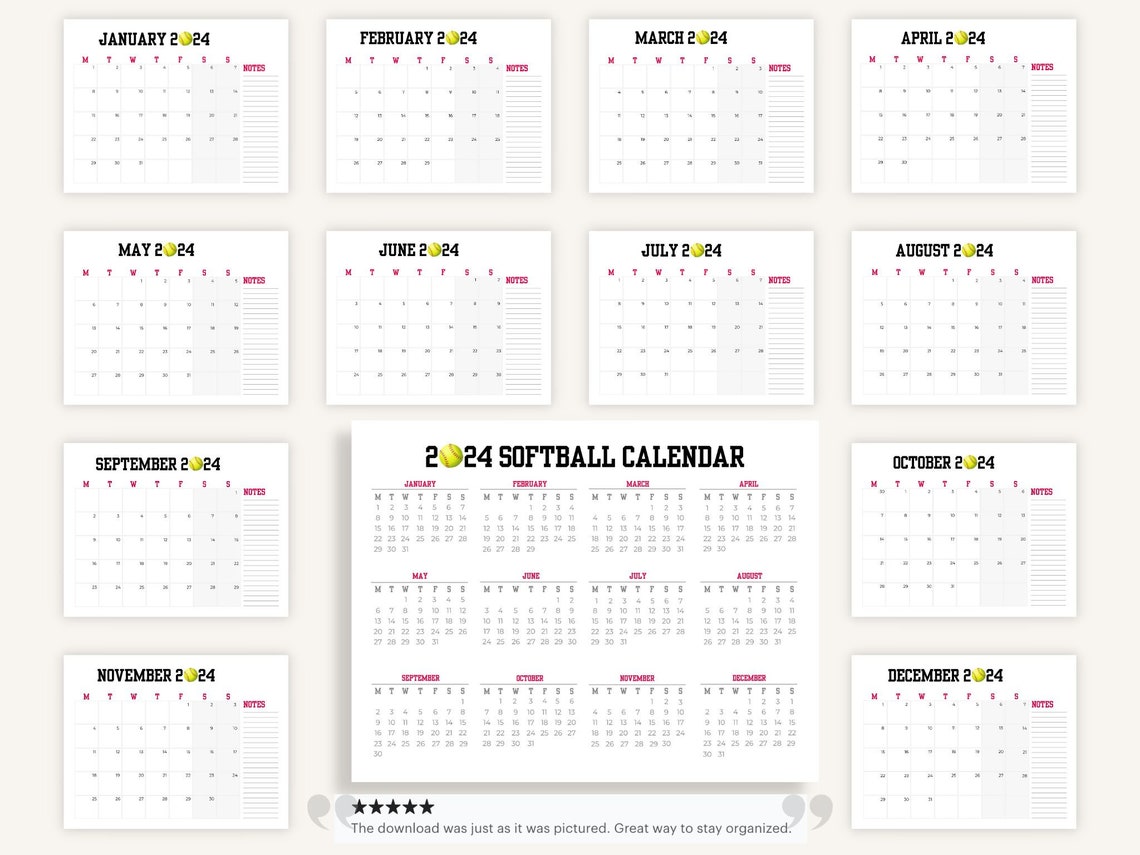 2024 Printable Calendar Softball Bundle Kids Sports Calendar Softball ...