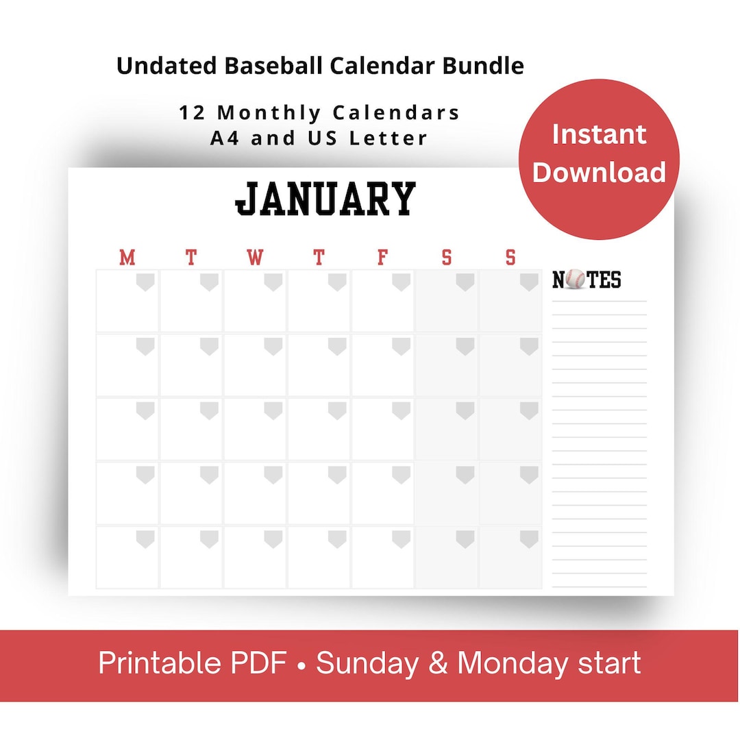 Printable Monthly Blank Calendar Baseball Team Calendar Blank Monthly ...