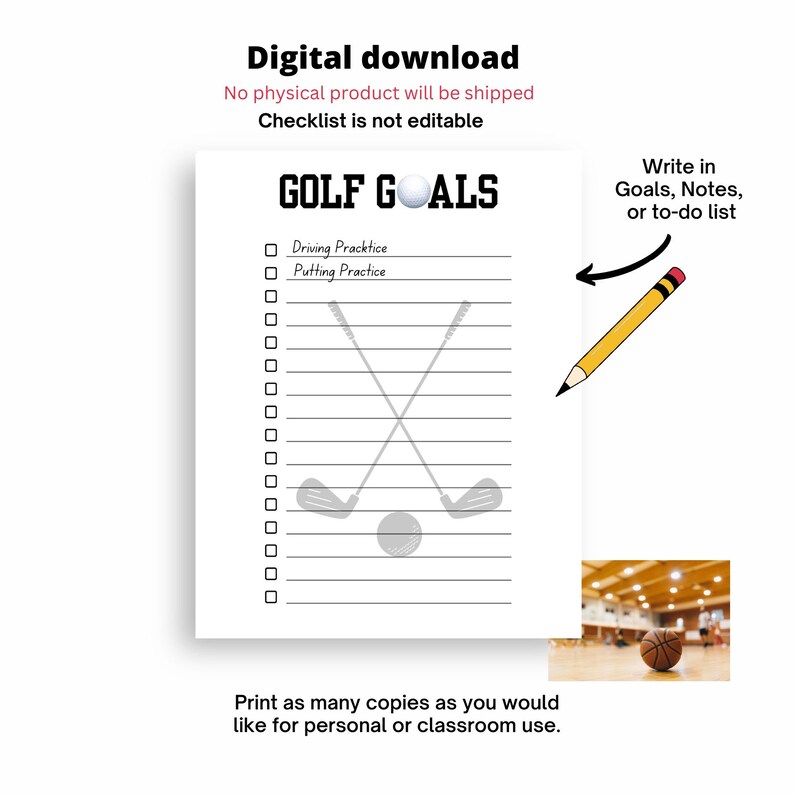 Golf Goals Checklist Printable to Do List Kids Golf Gift Sports Fan ...