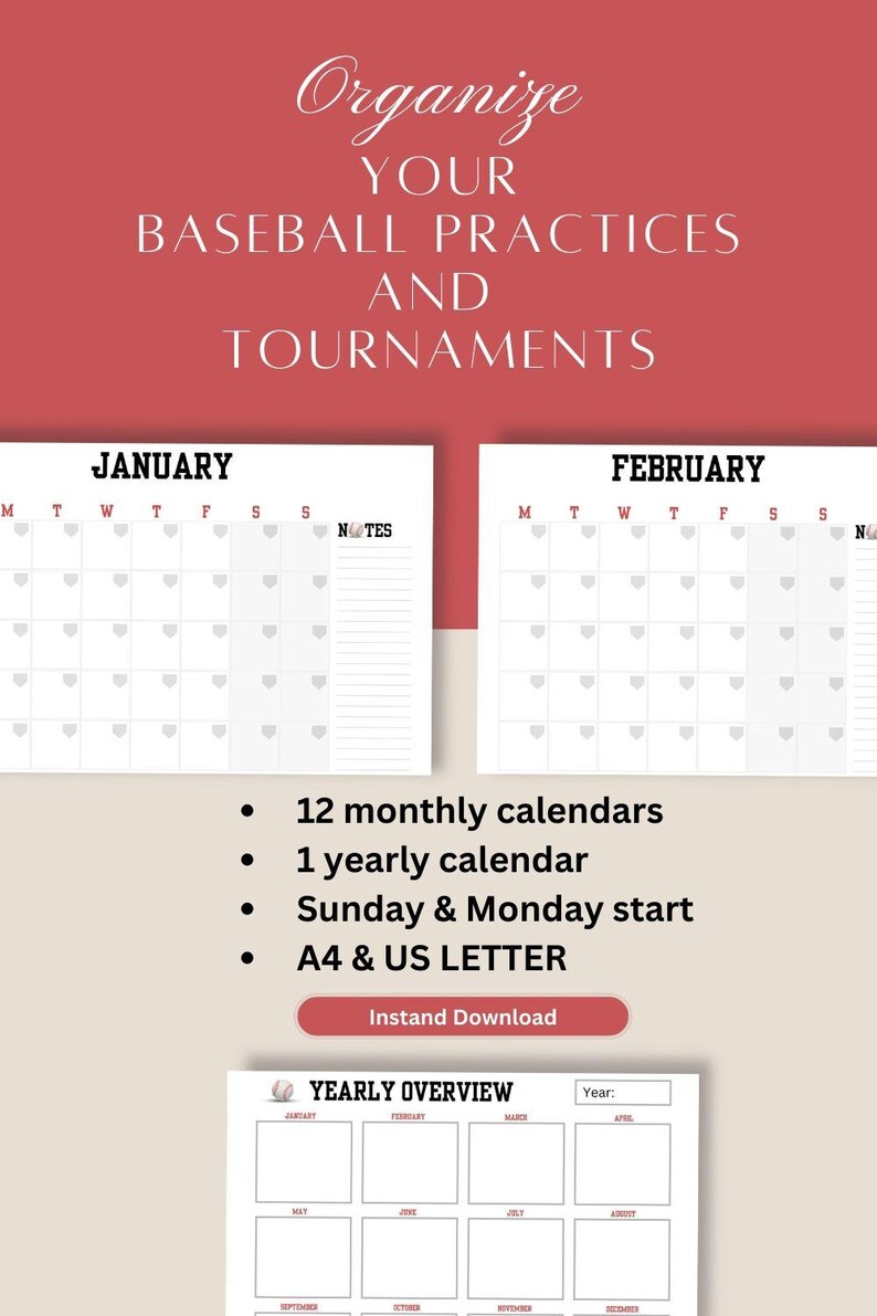 Printable Monthly Blank Calendar Baseball Team Calendar Blank Monthly ...