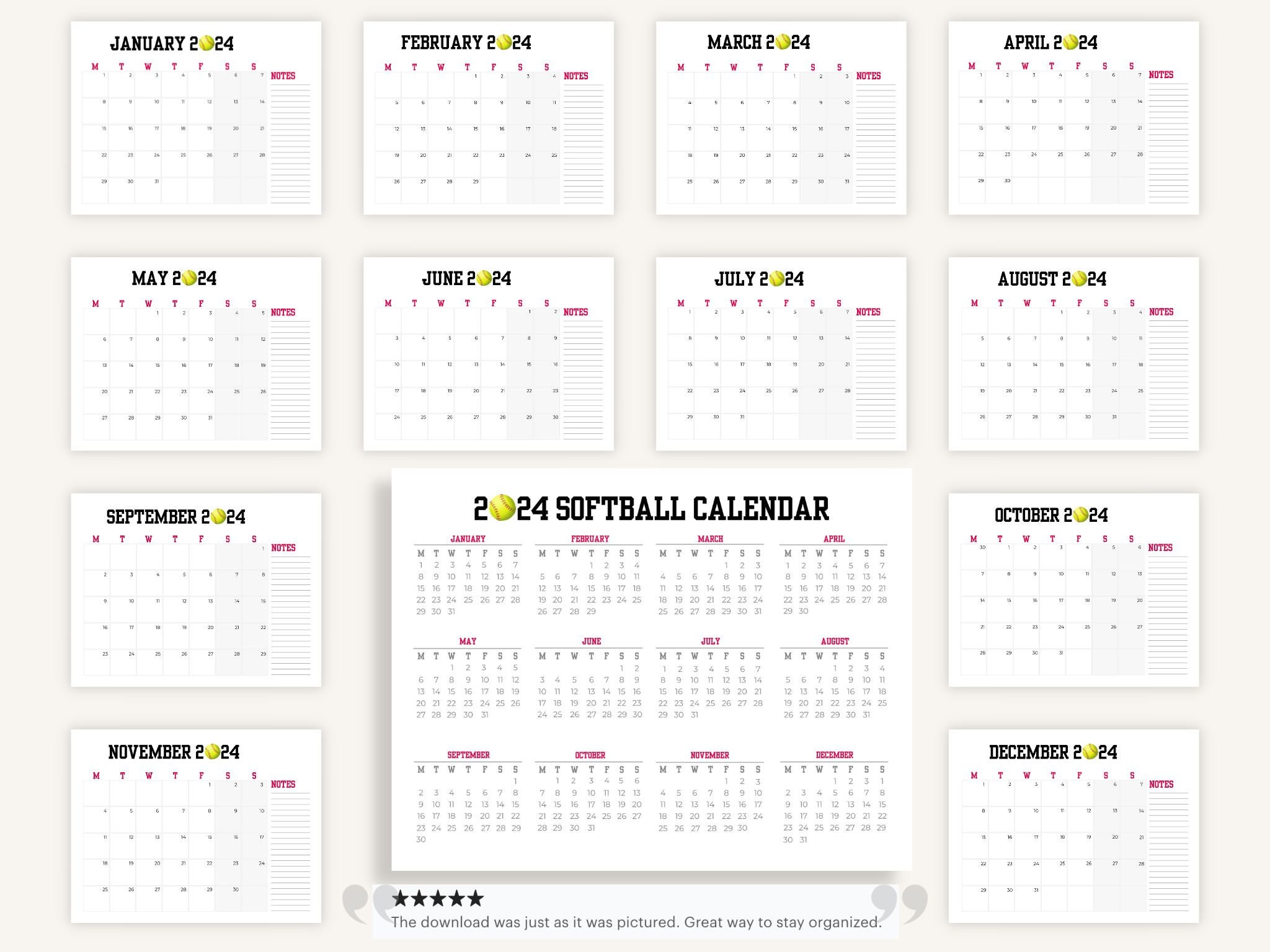 2024 Printable Calendar Softball Bundle Schedule Template Softball ...