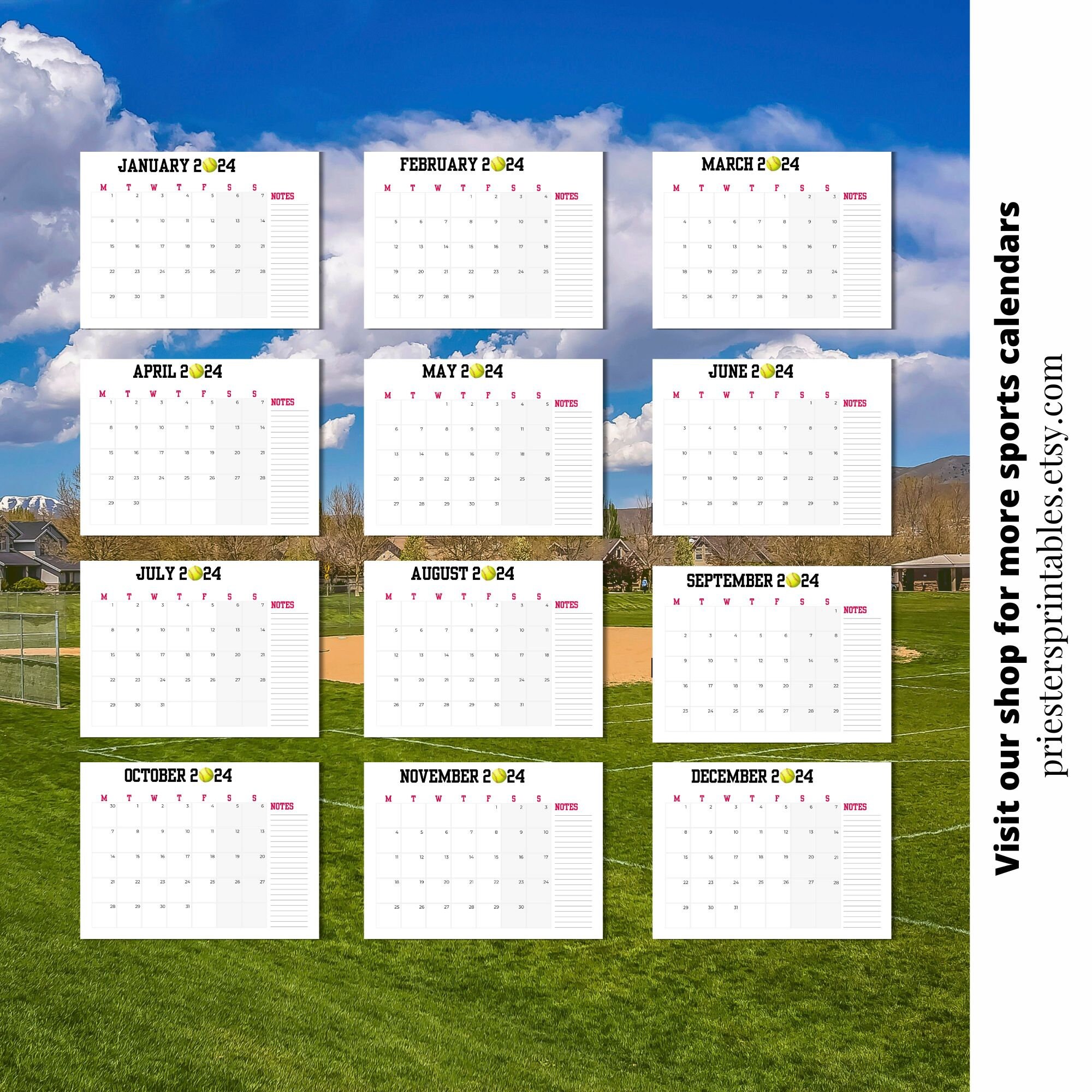 2024 Printable Calendar Softball Bundle Schedule Template Softball ...