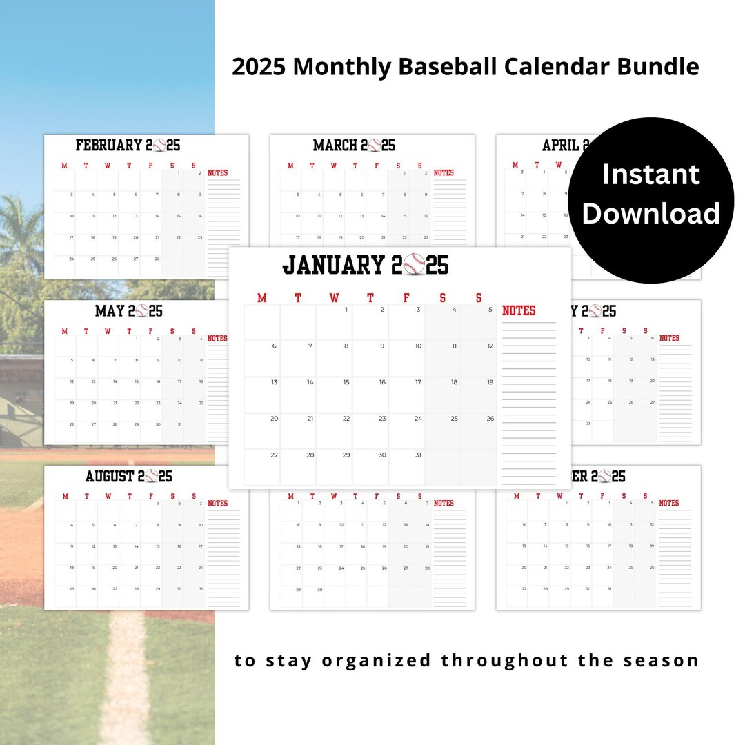 2025 Printable Baseball Calendar Bundle Kids Sports Calendar Baseball ...