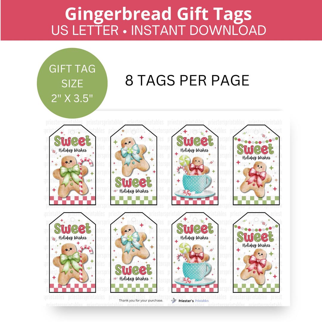 Printable Gingerbread Gift Tag for Presents Xmas Label Sweet Holiday ...