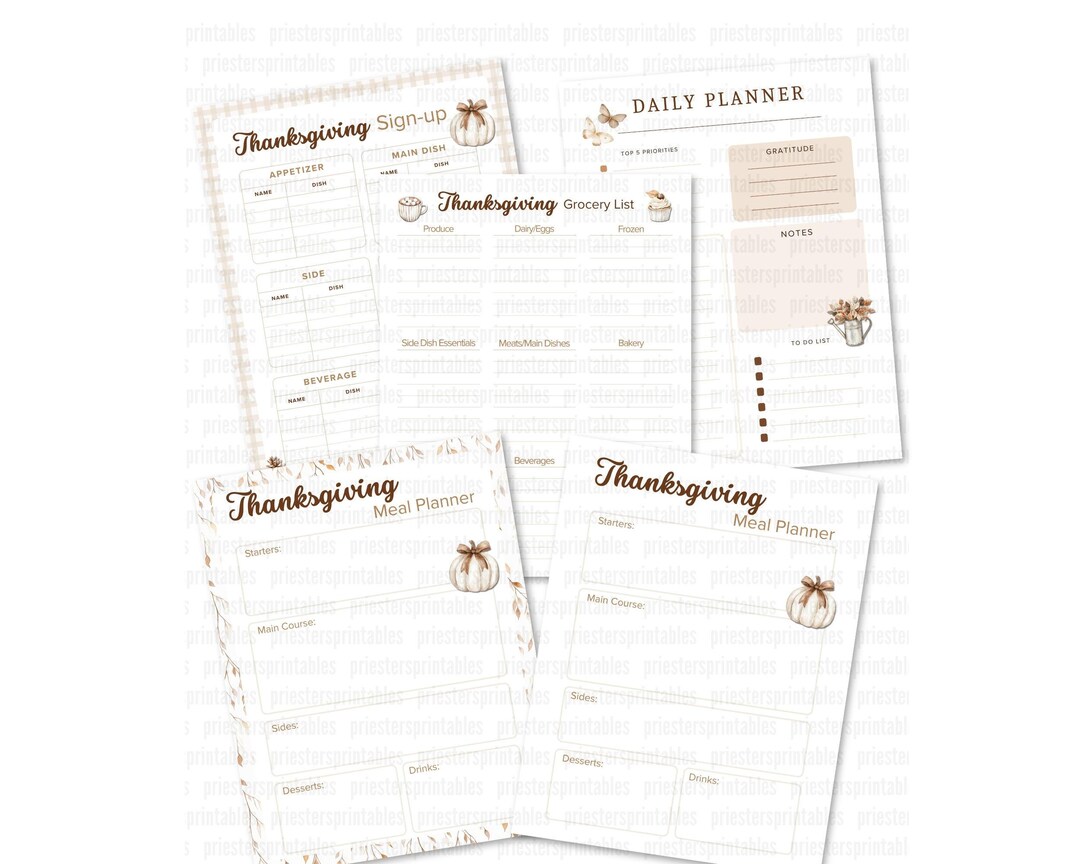 Printable Thanksgiving Meal Planning Bundle Thanksgiving Potluck Sign ...