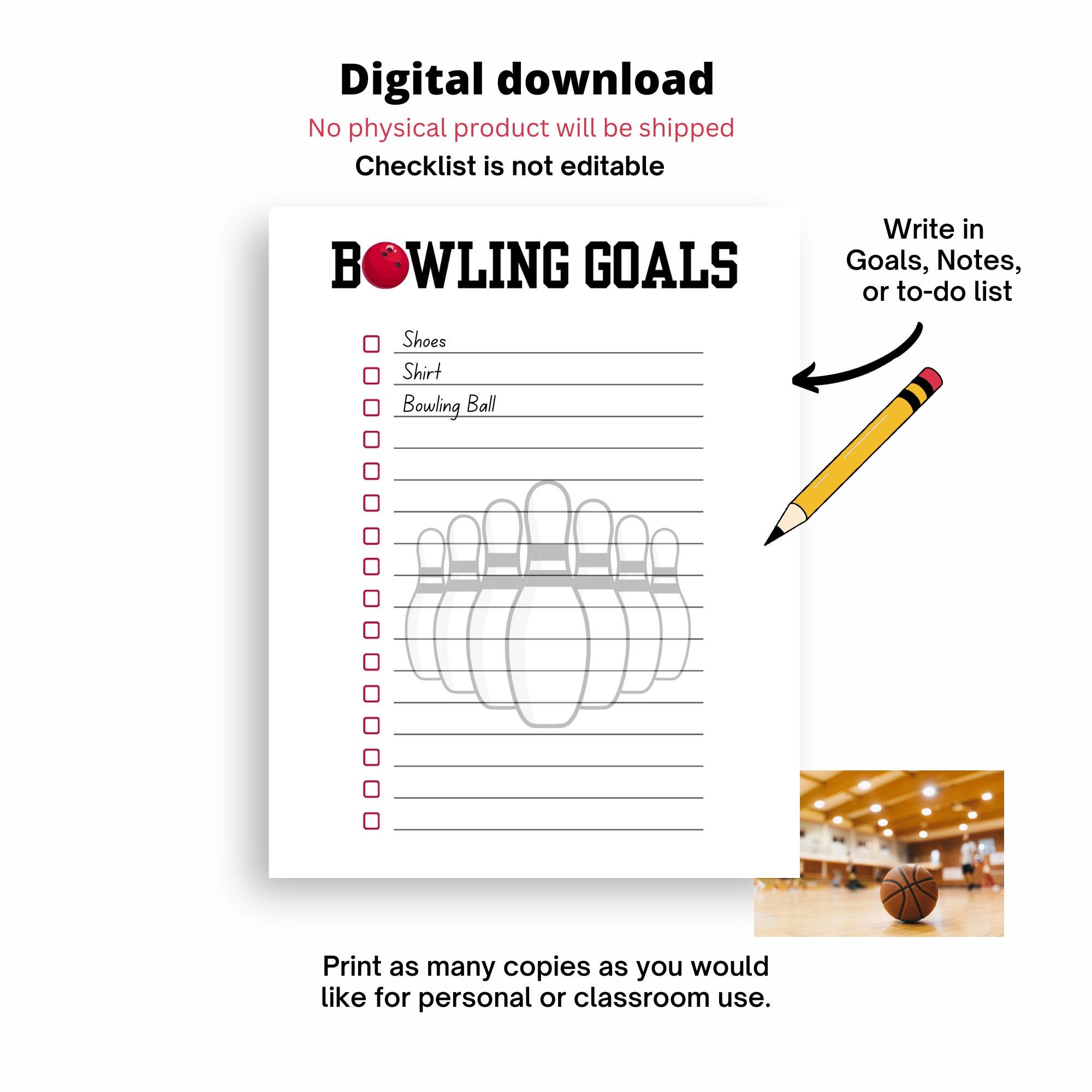 Bowling Goals Checklist Printable to Do List Sports Fan Gift Bowling ...
