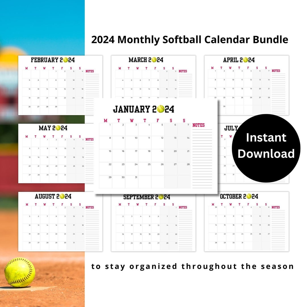 2024 Printable Calendar Softball Bundle Kids Sports Calendar Softball ...