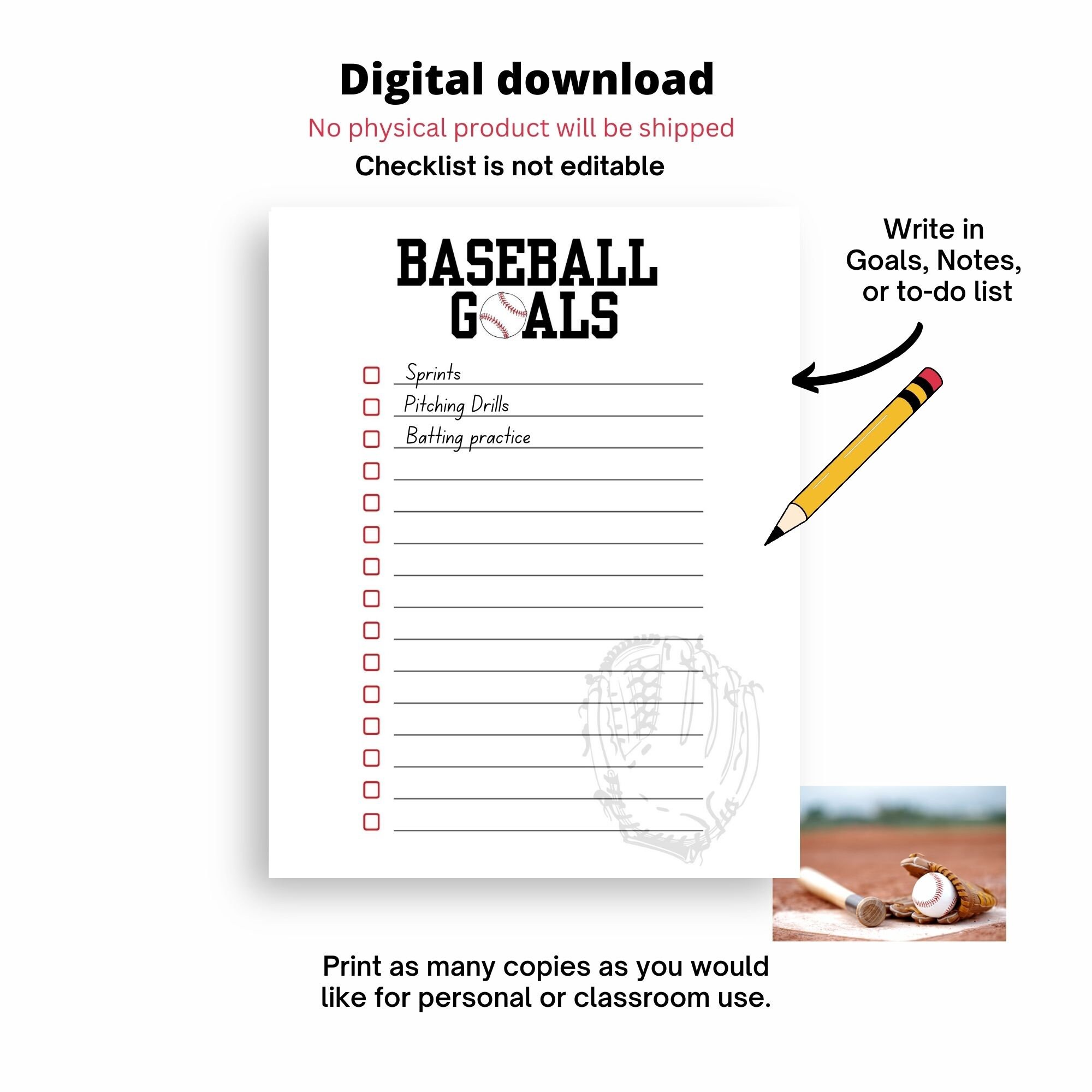 Baseball Goals Checklist Printable to Do List Kids Baseball Gift for ...
