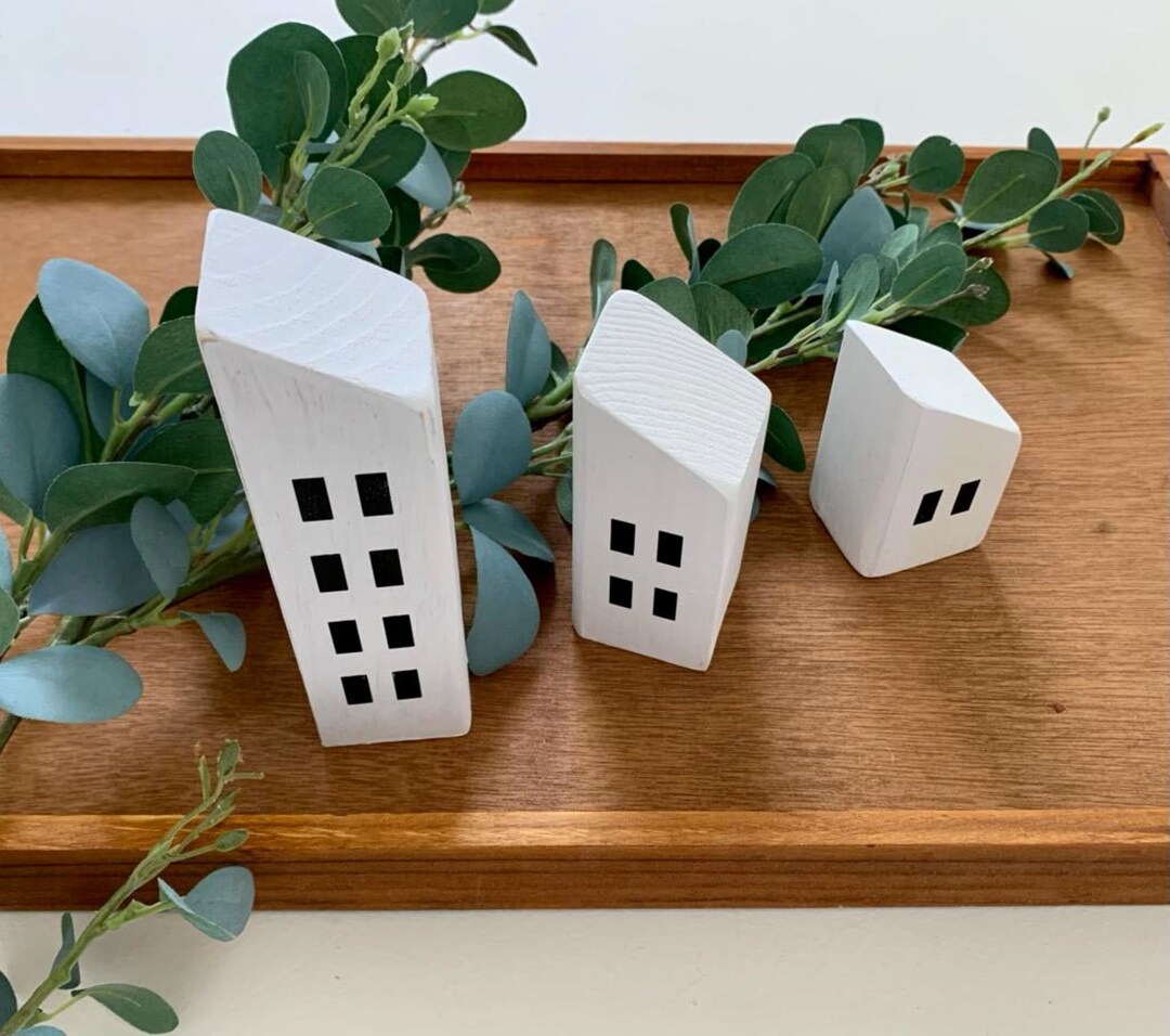 Mini Houses Farmhouse Shelf or Mantle Décor Tiny Village Set Tiny Block ...